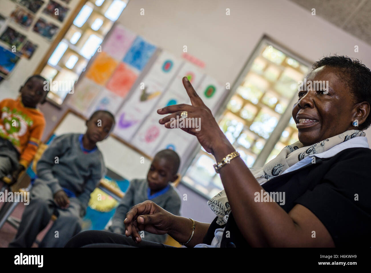 The teacher Josephina Hangula has a lesson with the orientation group ...