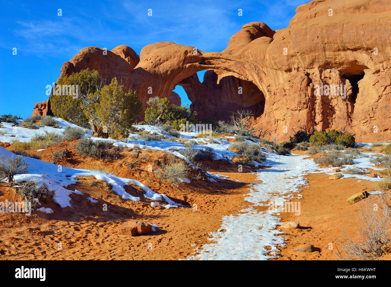 Double Arch in Arches National Park, Utah in winter Stock Photo - Alamy