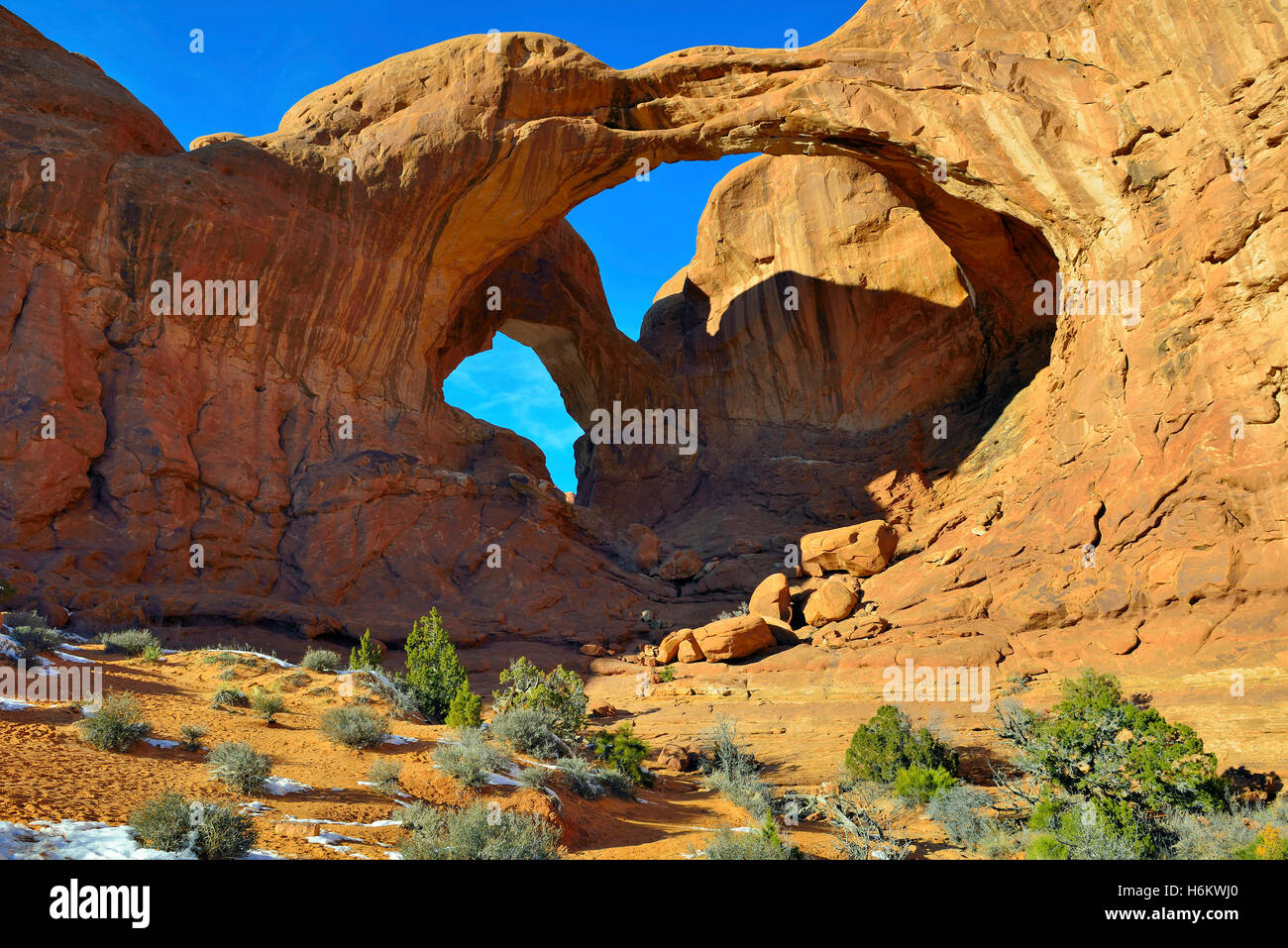 Double Arch in Arches National Park, Utah in winter Stock Photo - Alamy