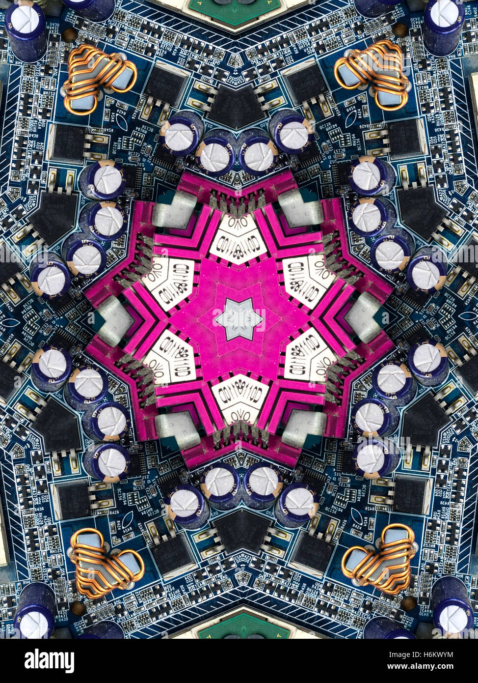 A kaleidoscope image made from the inside of a computer - its ...