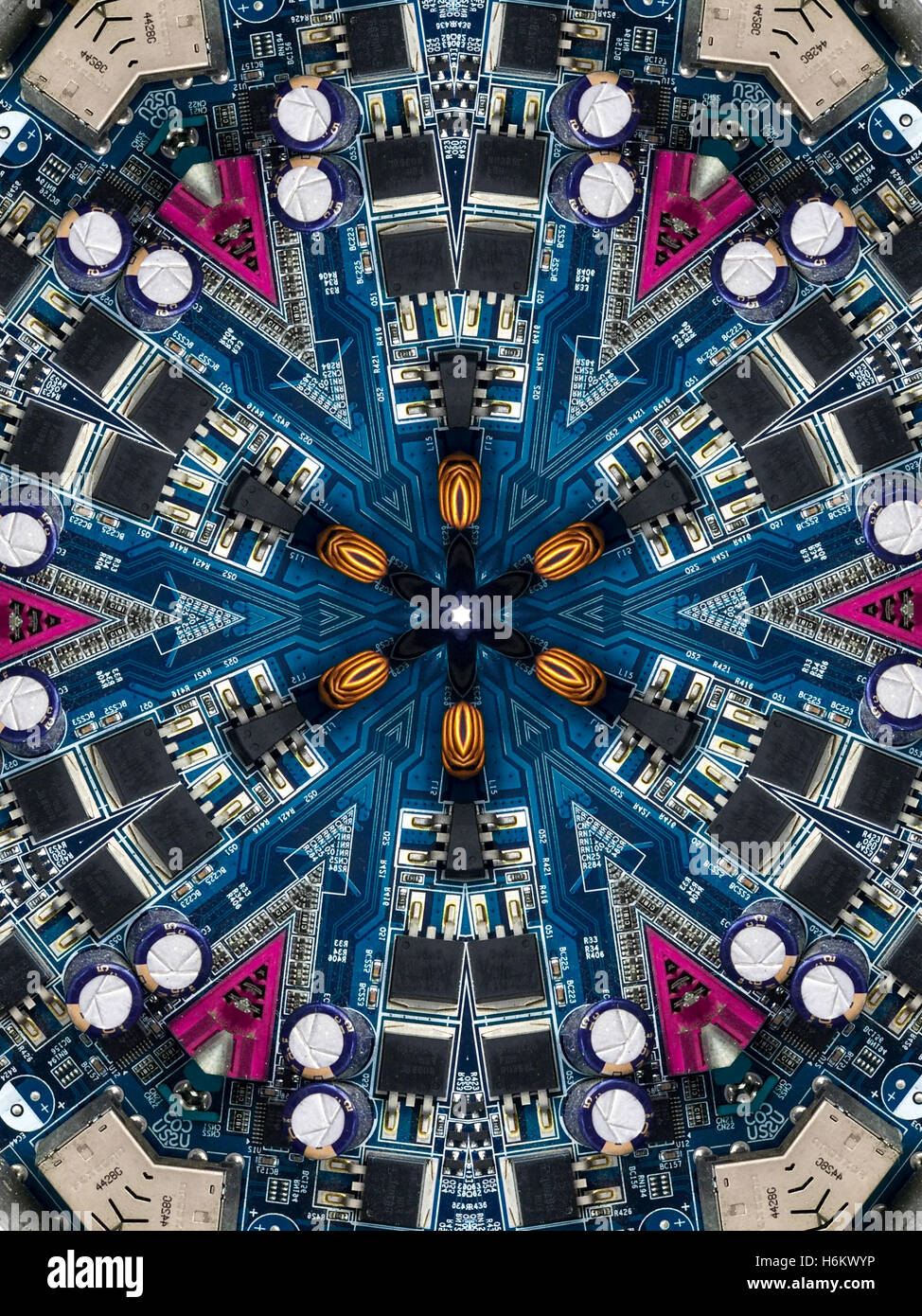 A kaleidoscope image made from the inside of a computer - its ...