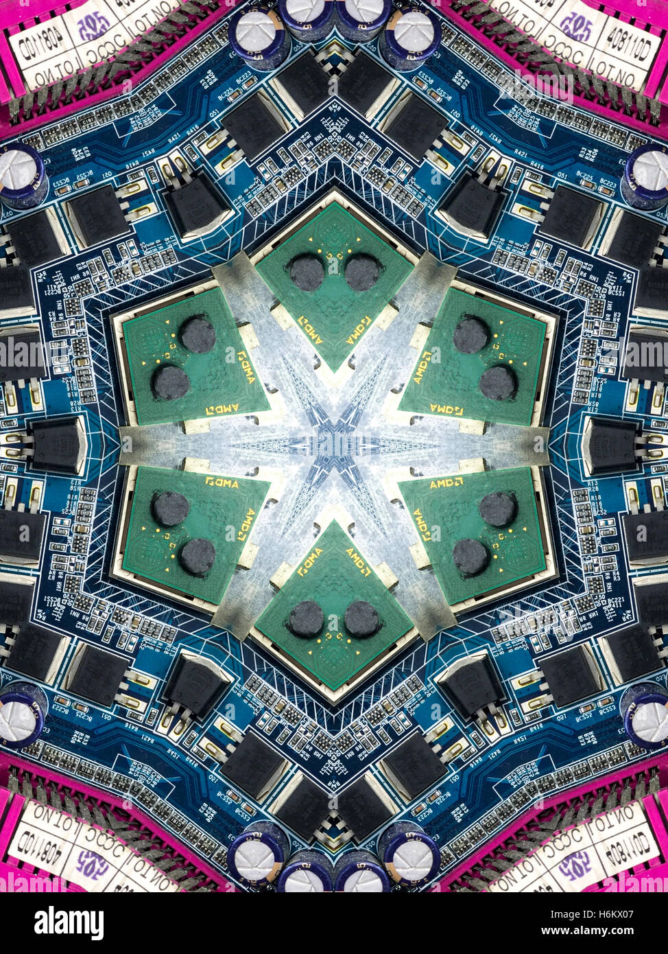 A kaleidoscope image made from the inside of a computer - its ...