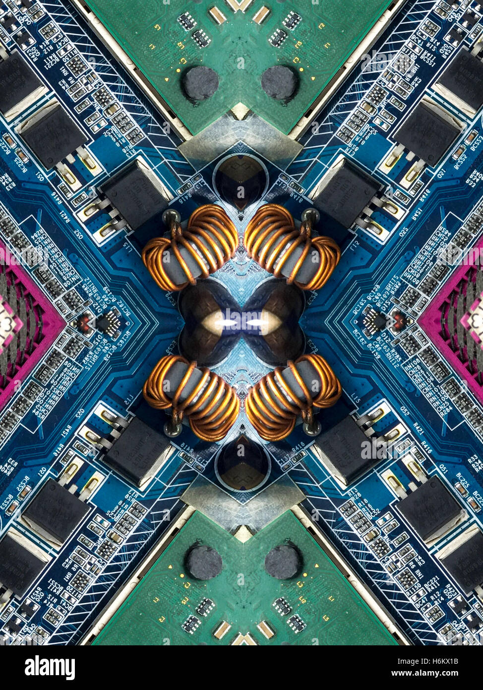 A kaleidoscope image made from the inside of a computer - its ...