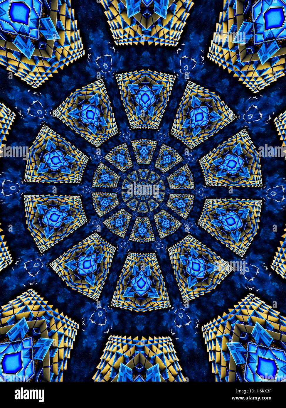 Colorful blue angles and shapes make an interesting kaleidoscope ...