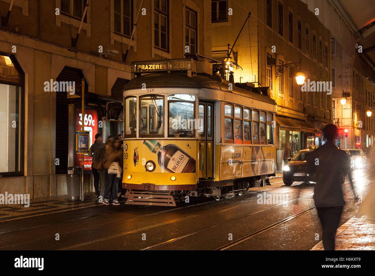 Tram 28 at night. Lisbon, Portugal Stock Photo - Alamy