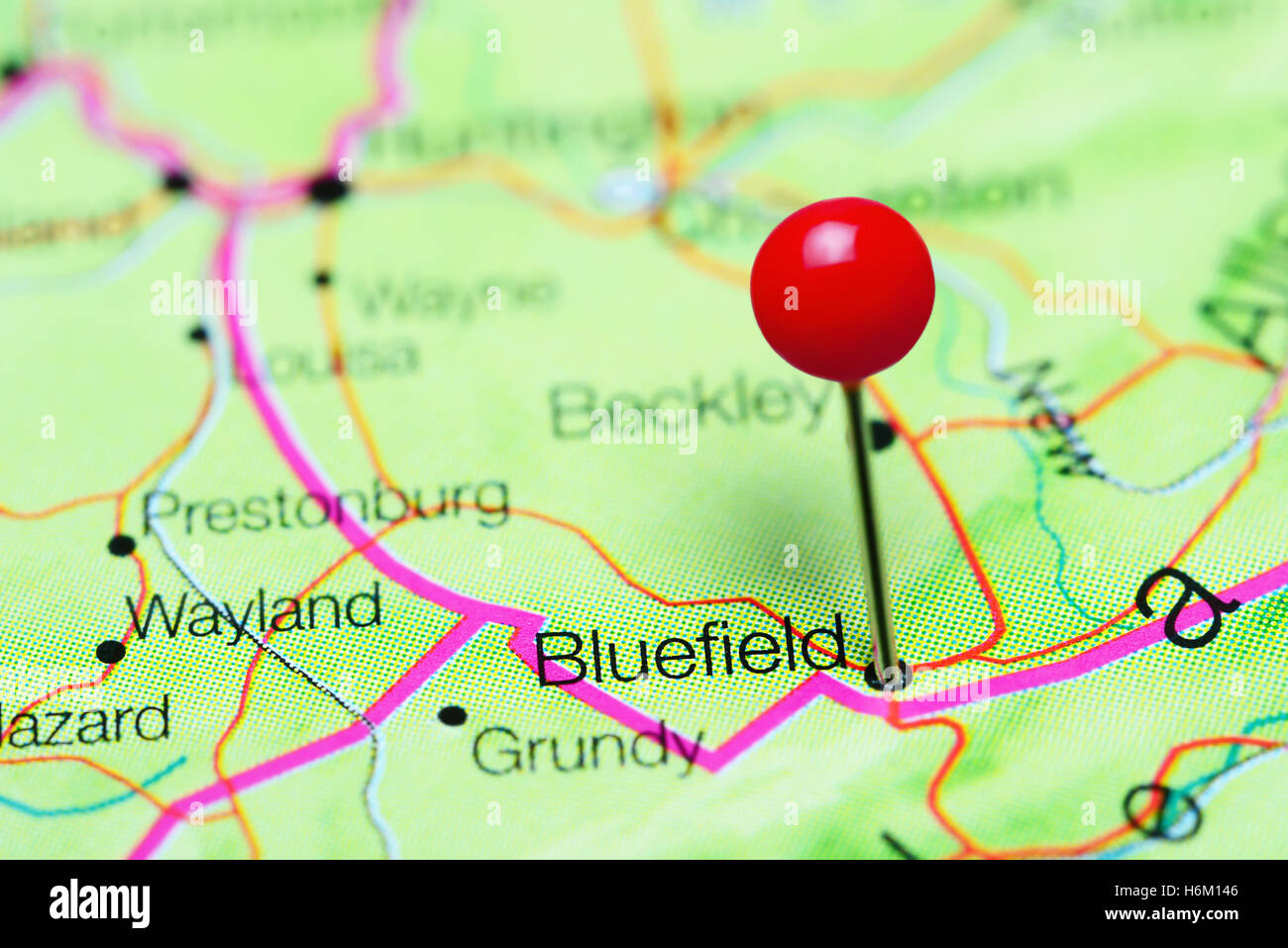 Bluefield pinned on a map of West Virginia, USA Stock Photo - Alamy