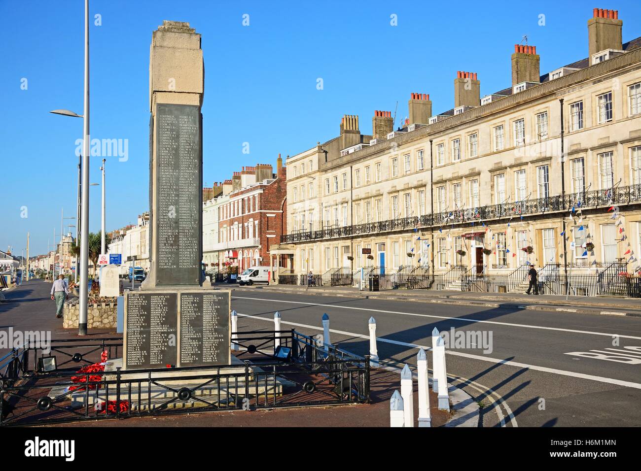 View of the Weymouth cenotaph war memorial along the Esplanade with ...