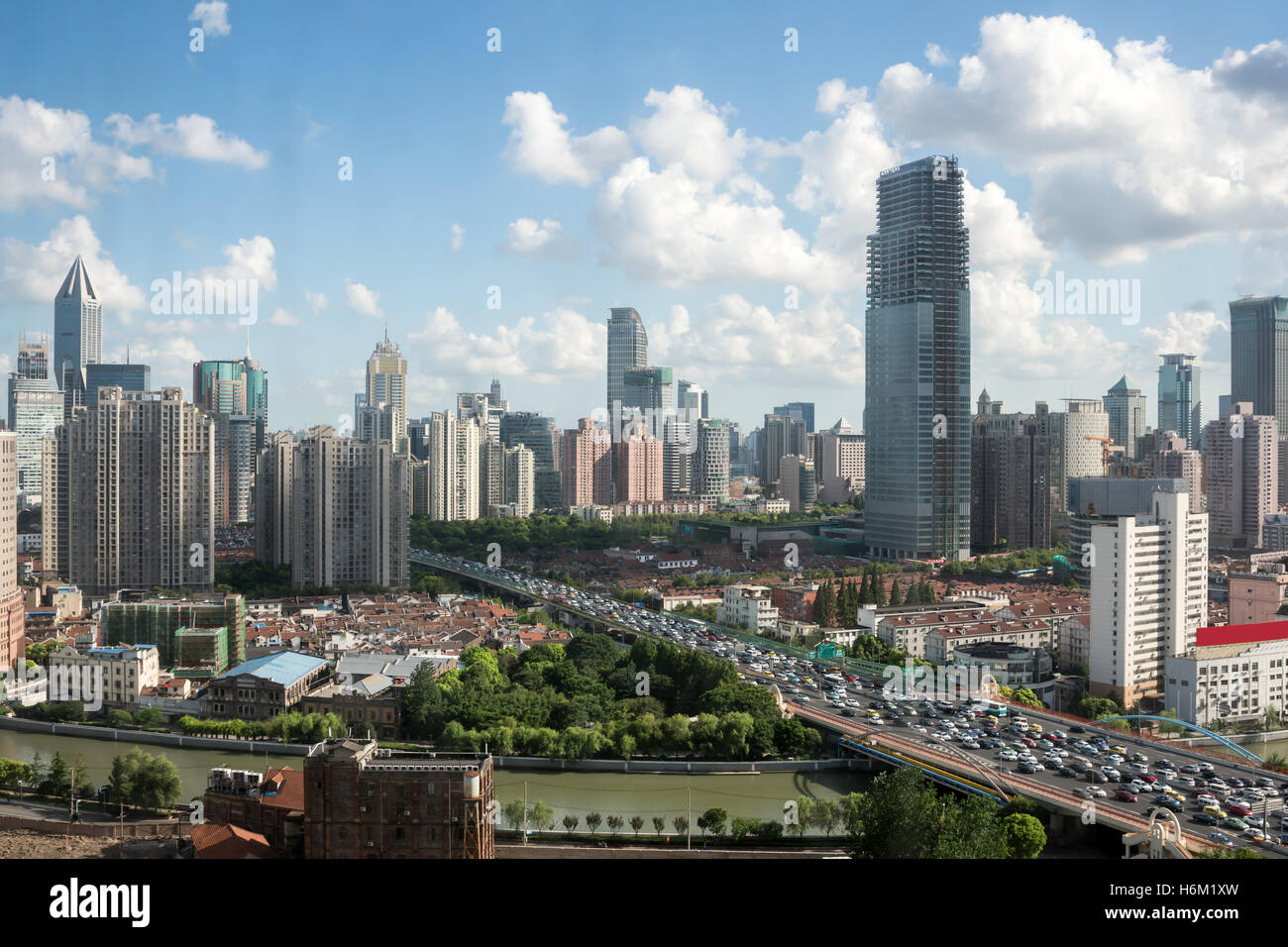 bridge, building, busy, car, china, city, cityscape, cloud, daytime ...