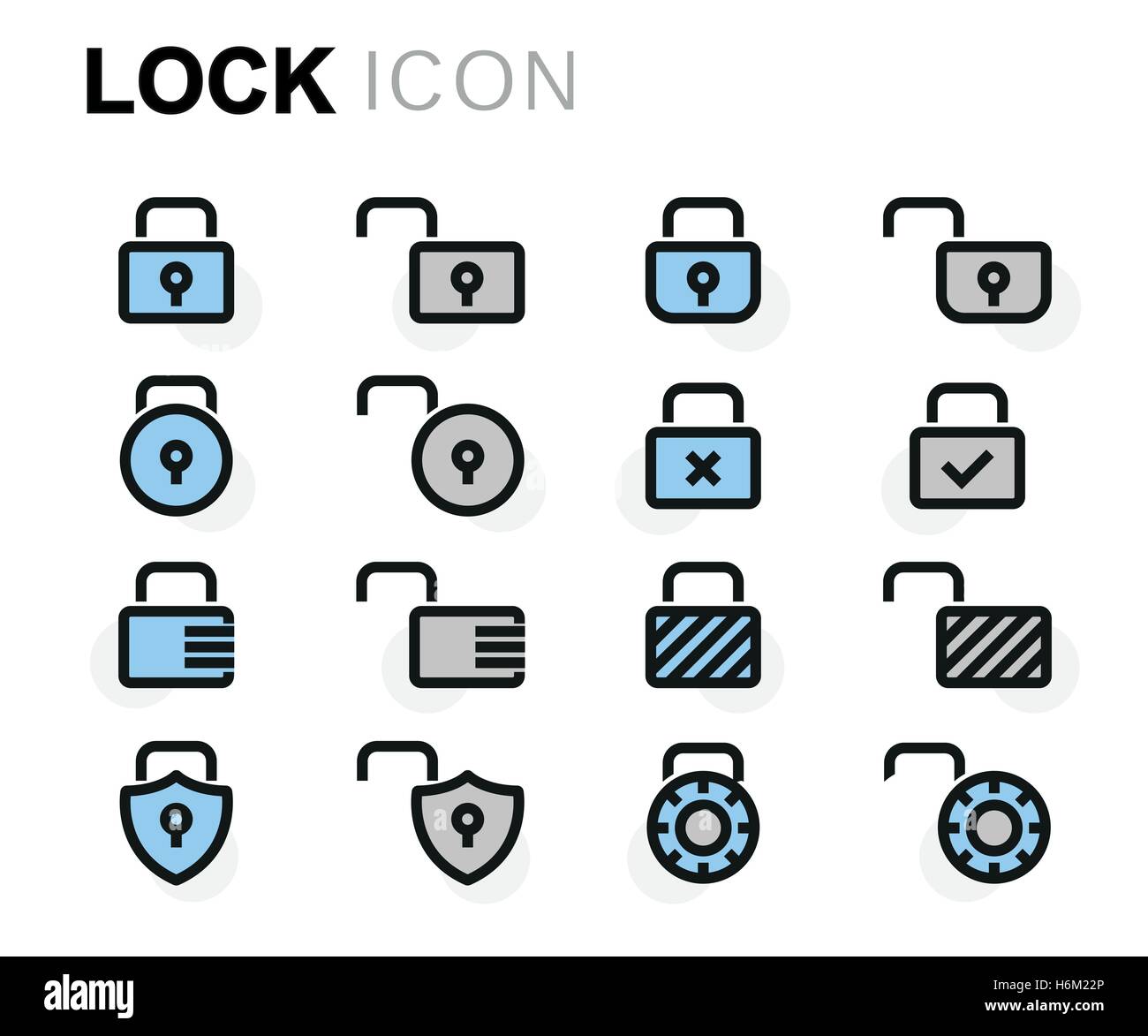 Vector flat line locks icons set on white background Stock Vector Image ...