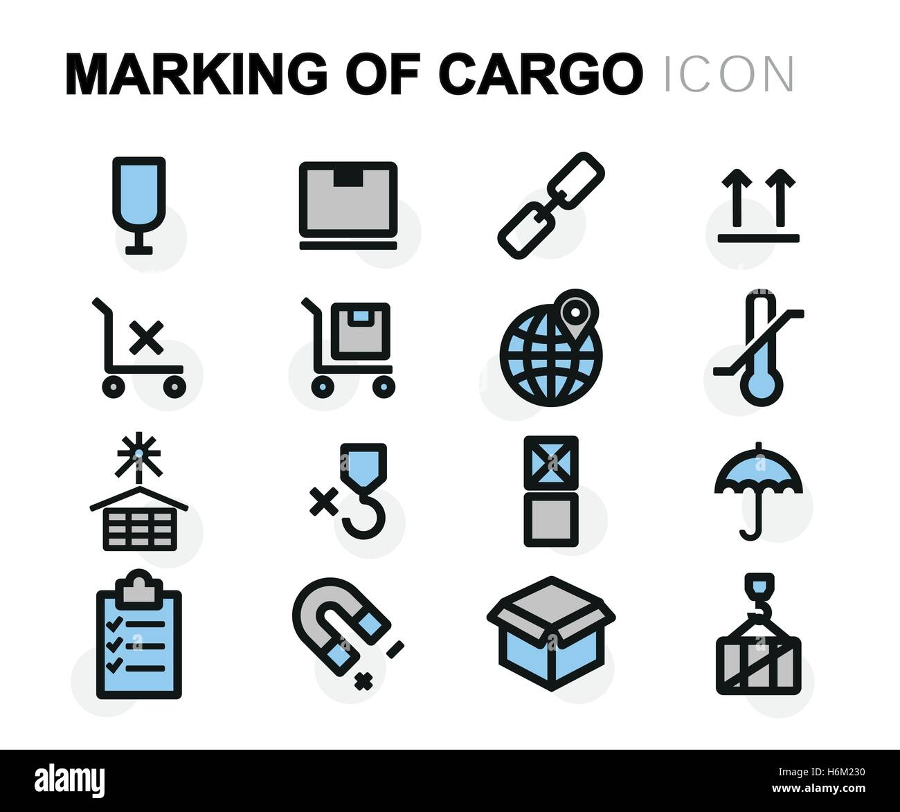 Vector flat line marking of cargo icons set on white background Stock ...