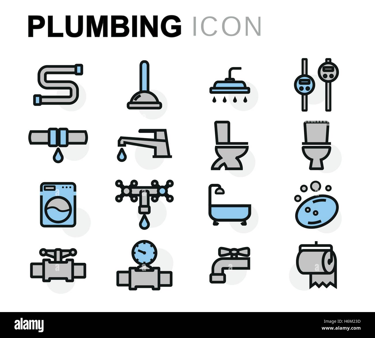 Vector flat line plumbing icons set on white background Stock Vector ...