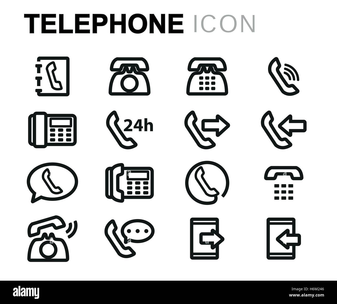 Vector black line telephone icons set on white background Stock Vector ...
