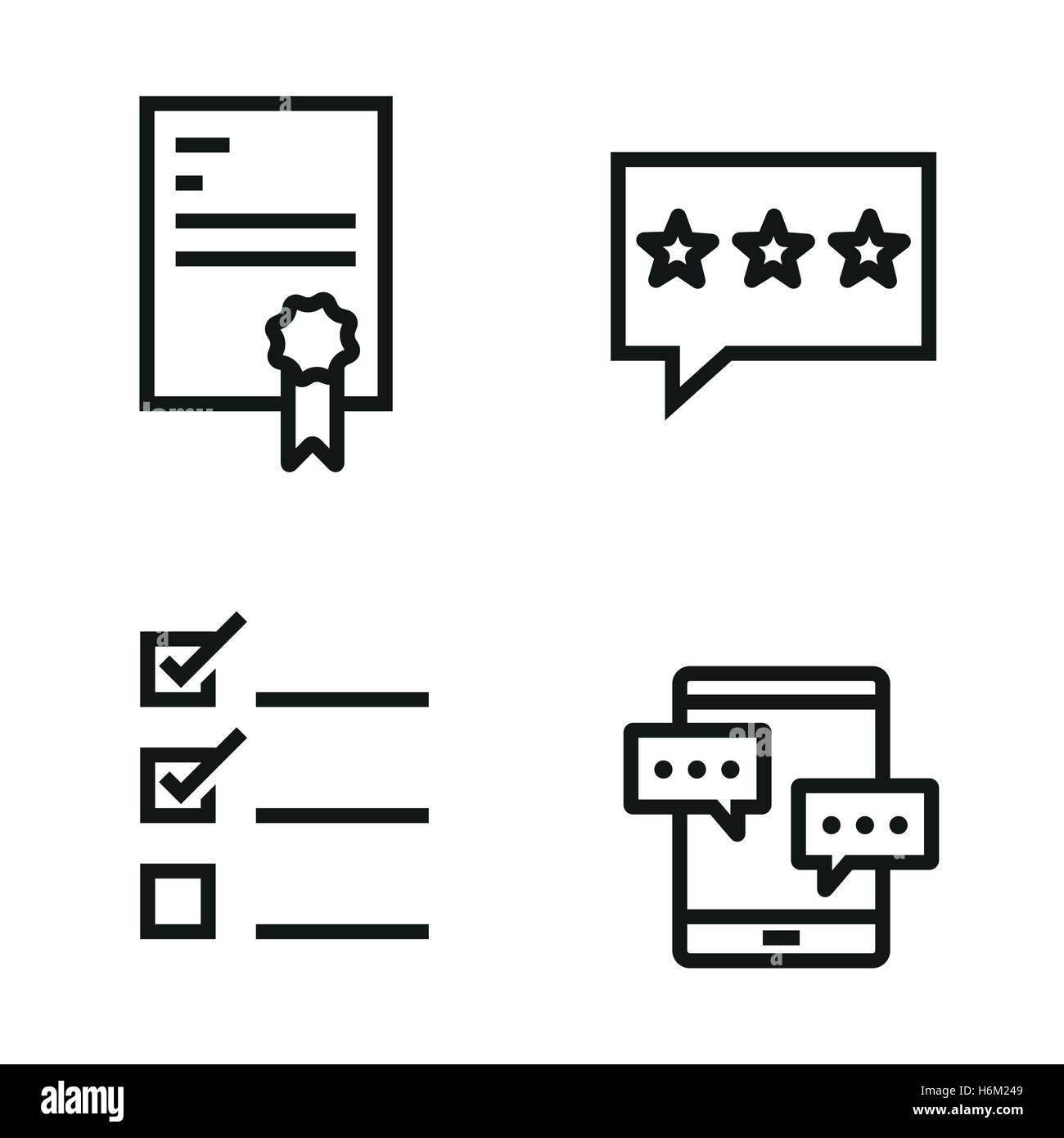 Vector black line testimonial icons set on white background Stock ...
