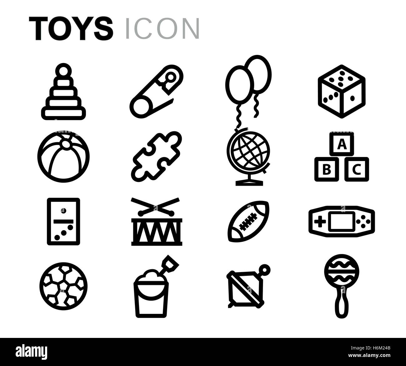 Vector black line toys icons set on white background Stock Vector Image ...