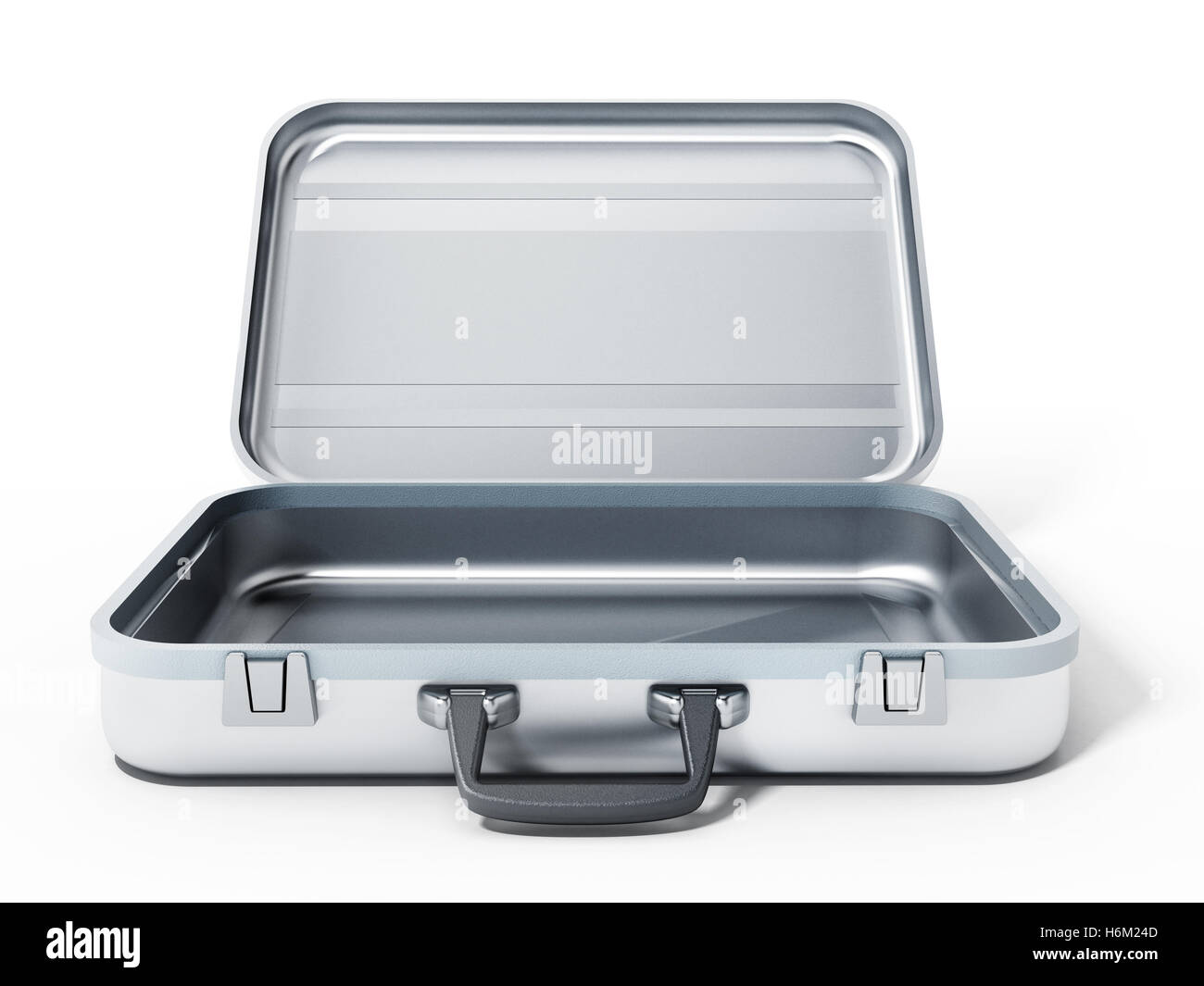 Open metal briefcase isolated on white background. 3D illustration ...