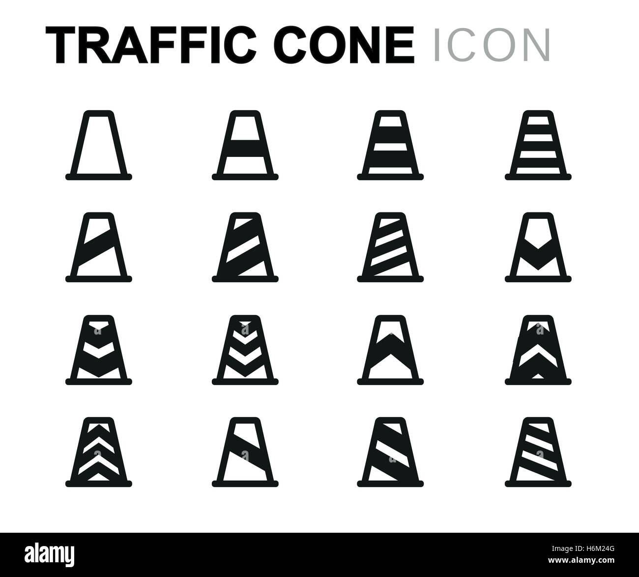 Vector black line traffic cone icons set on white background Stock ...