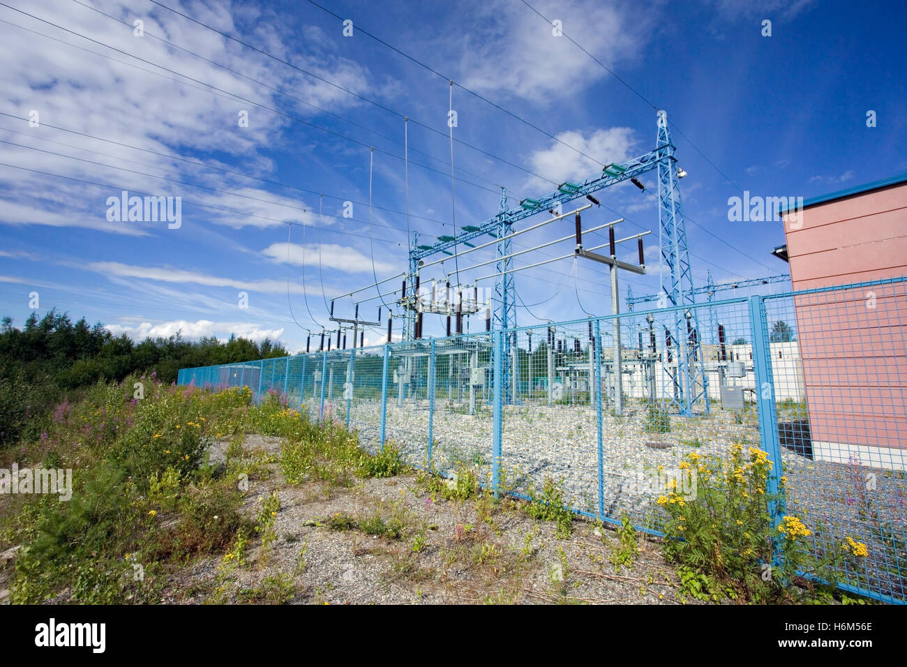 electric transform station against blue sky, Finland Stock Photo - Alamy