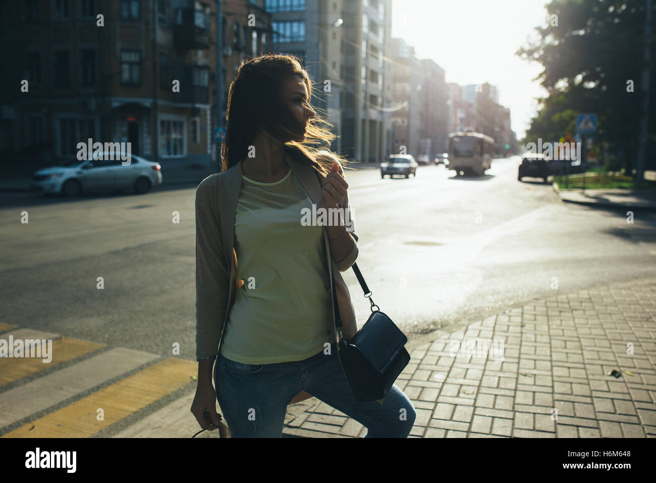 Portrait of beauty woman walking on the street Stock Photo - Alamy