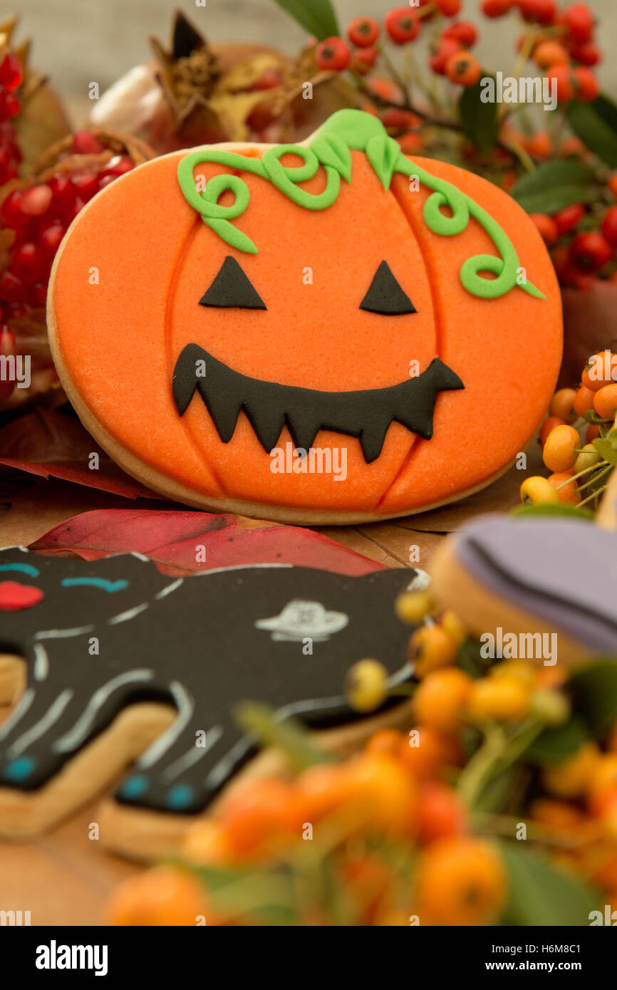 Halloween cookies with fall fruits and berries Stock Photo - Alamy