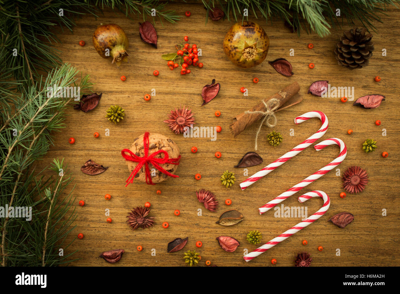 Christmas decoration with sweet. Candy canes and cookies Stock Photo ...