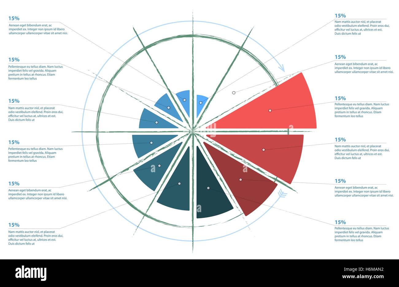 Infographics step by step. Standard pie chart, graph, diagram, options ...