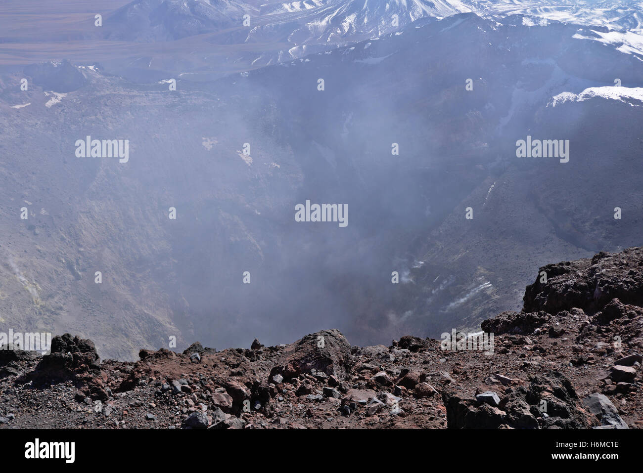 Lascar volcano crater expelling fumes Stock Photo - Alamy
