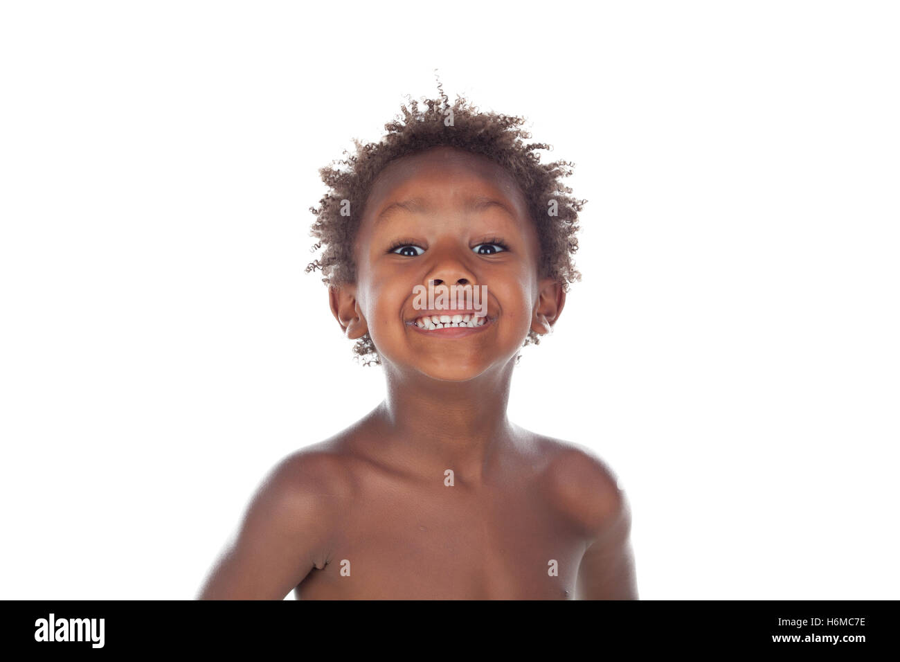 African child making funny faces isolated on white background Stock ...