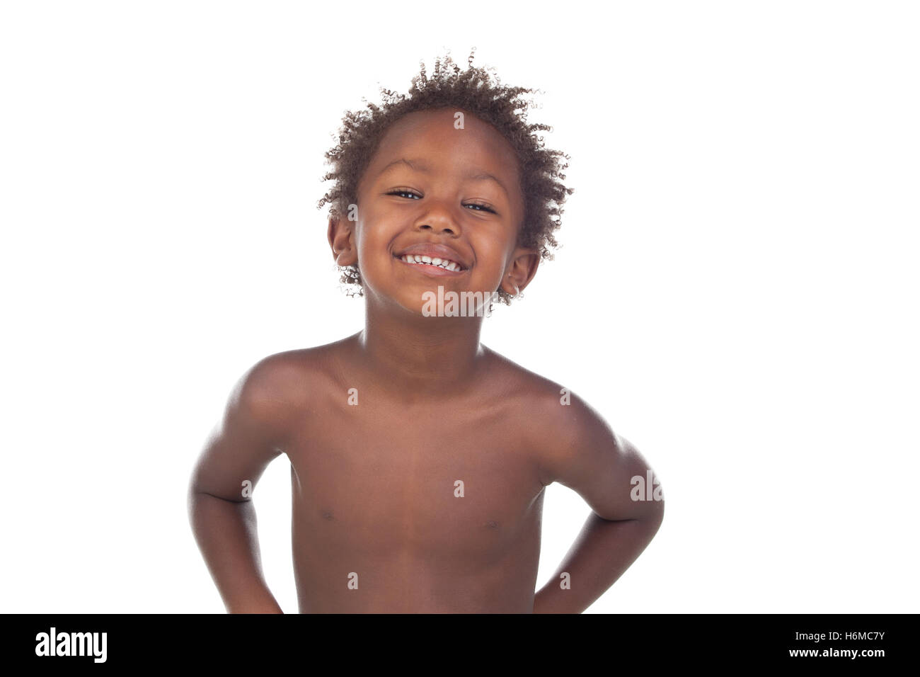 African child making funny faces isolated on white background Stock ...