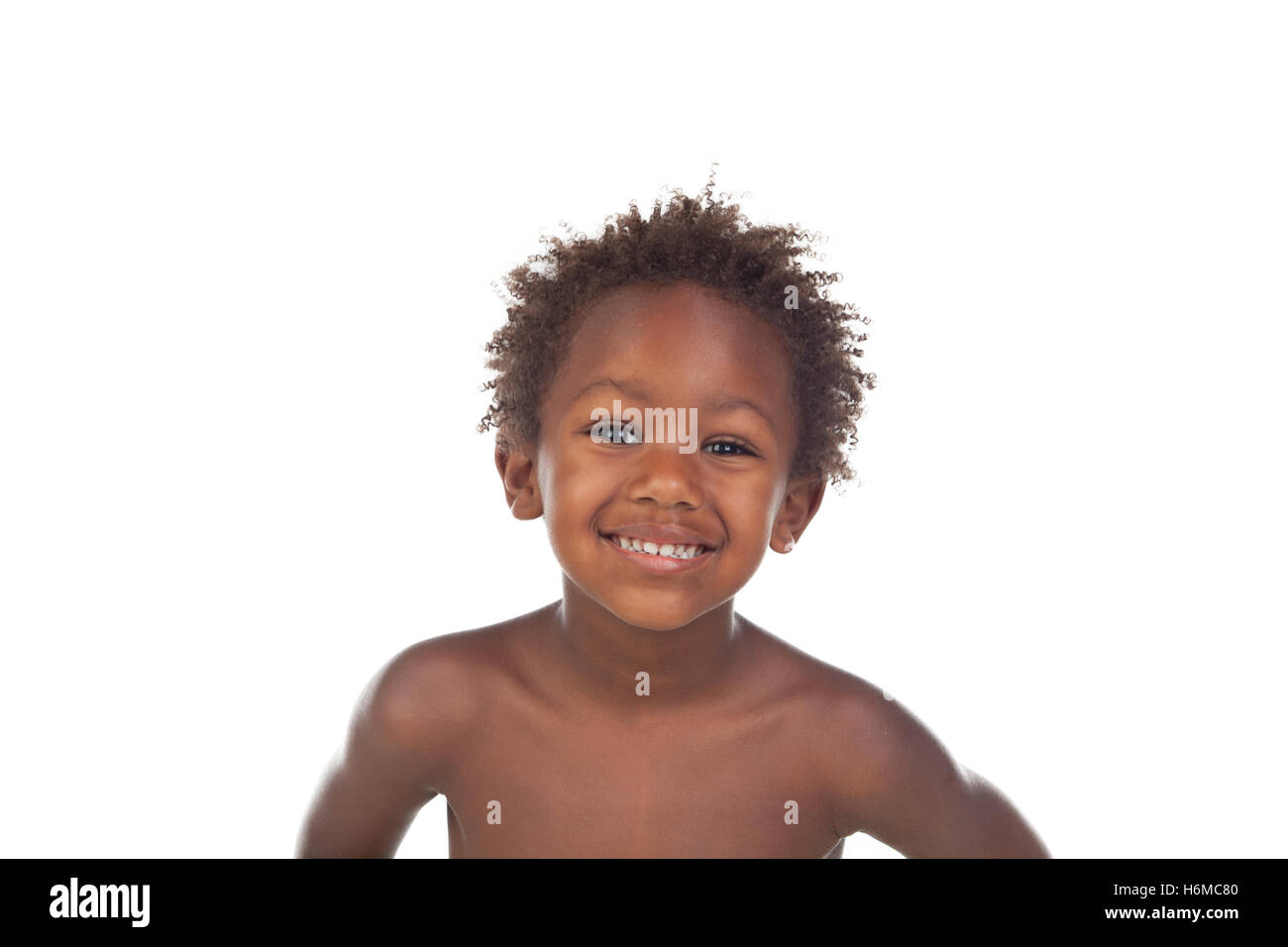 African child making funny faces isolated on white background Stock ...