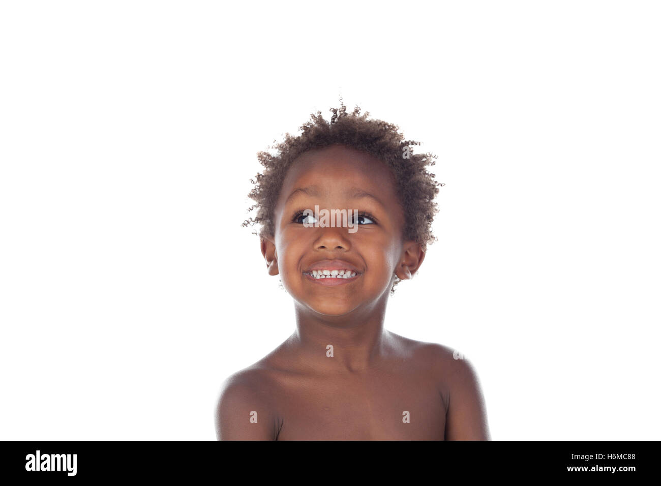 African child making funny faces isolated on white background Stock ...