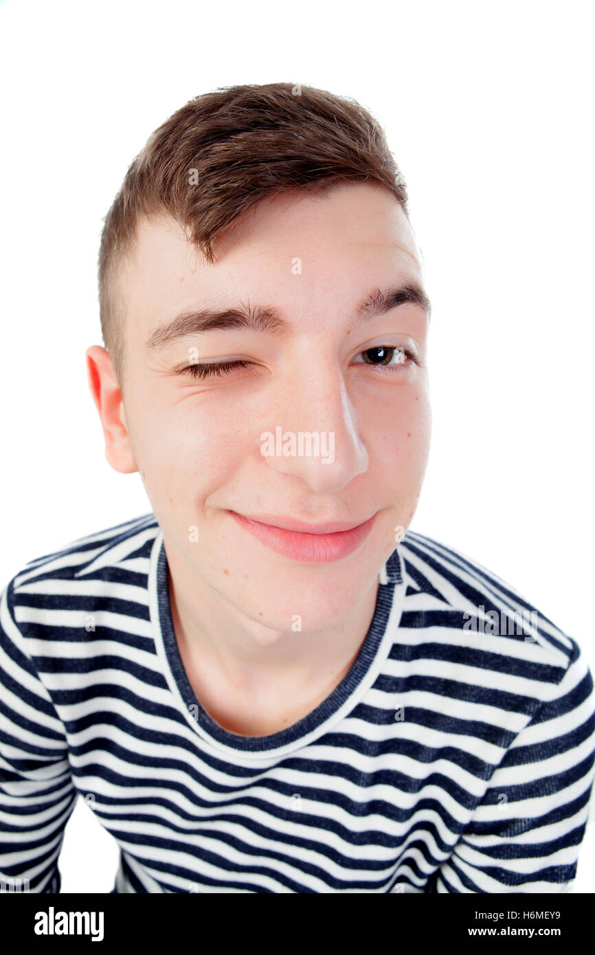 Funny guy grimacing wink the eye isolated on white background Stock ...