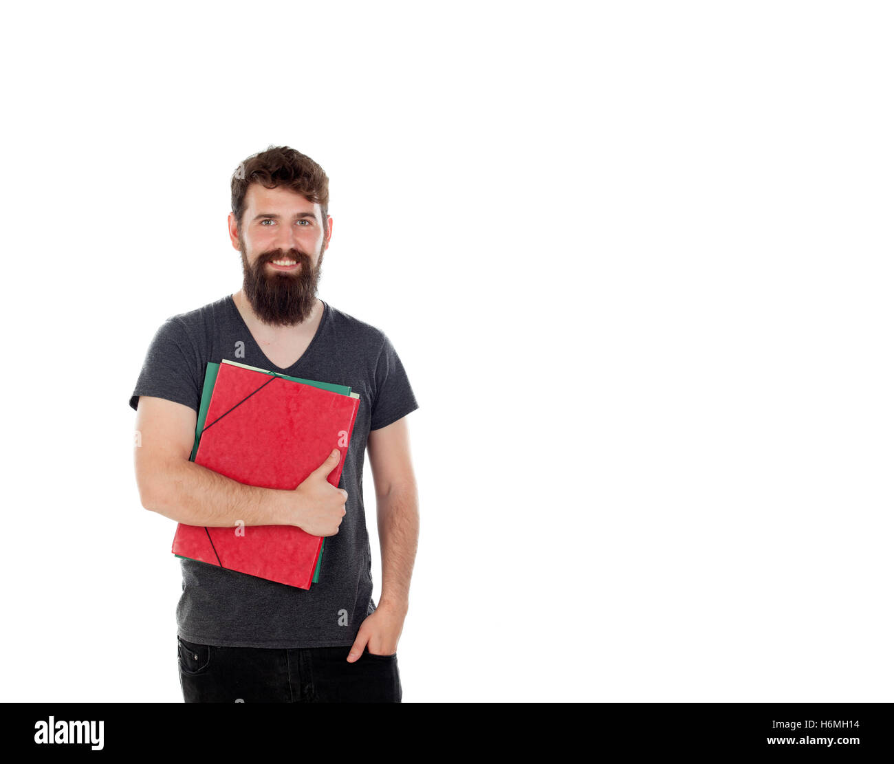 Student men with long beard isolated on a white background Stock Photo ...