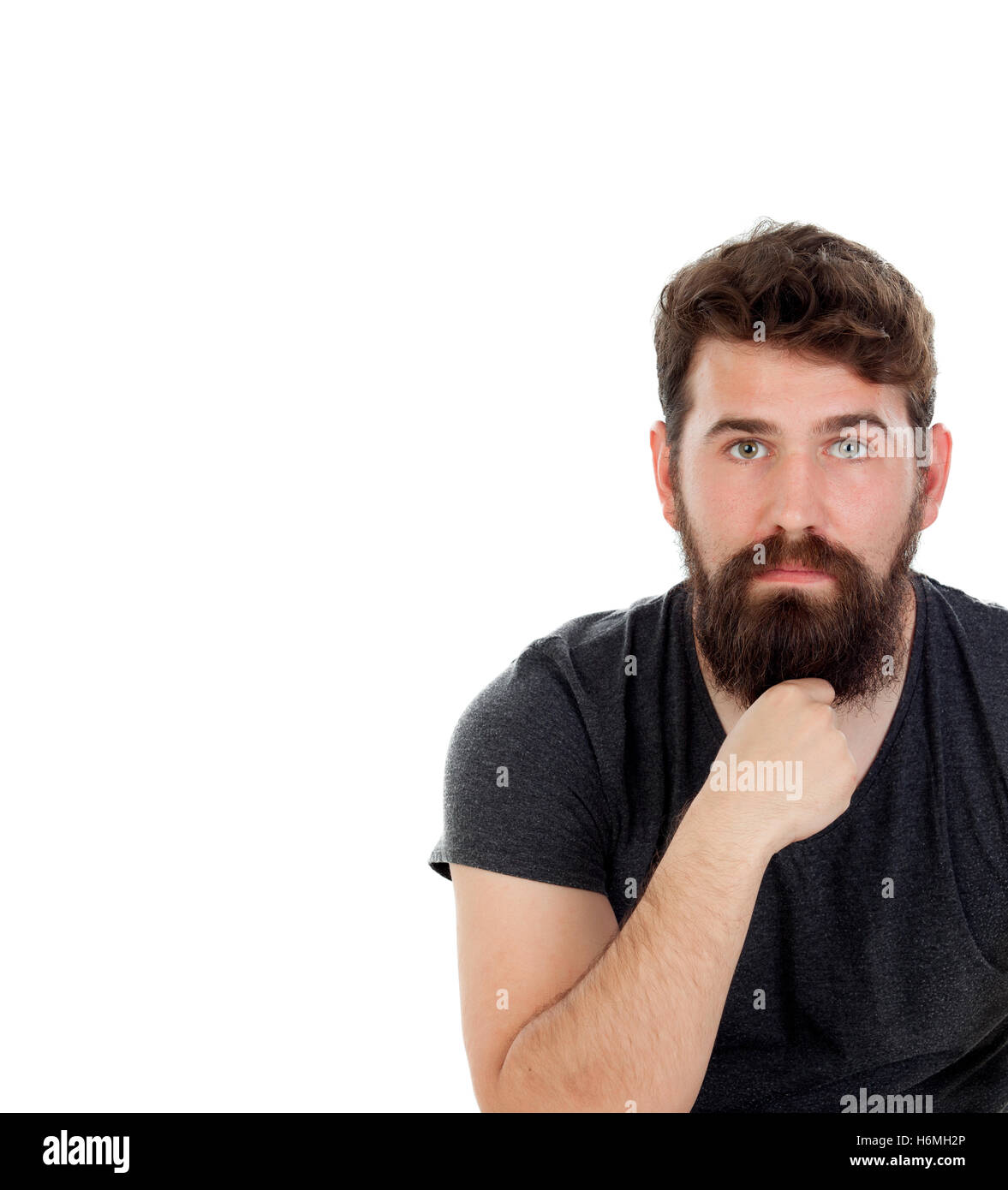 Pensive men with long beard isolated on white background Stock Photo ...