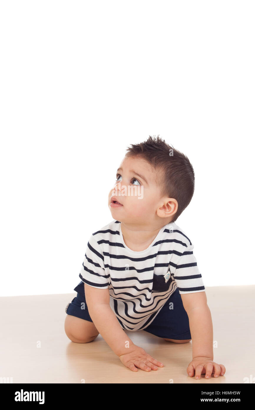 Beautiful baby crawling on the floor isolated on white background Stock ...