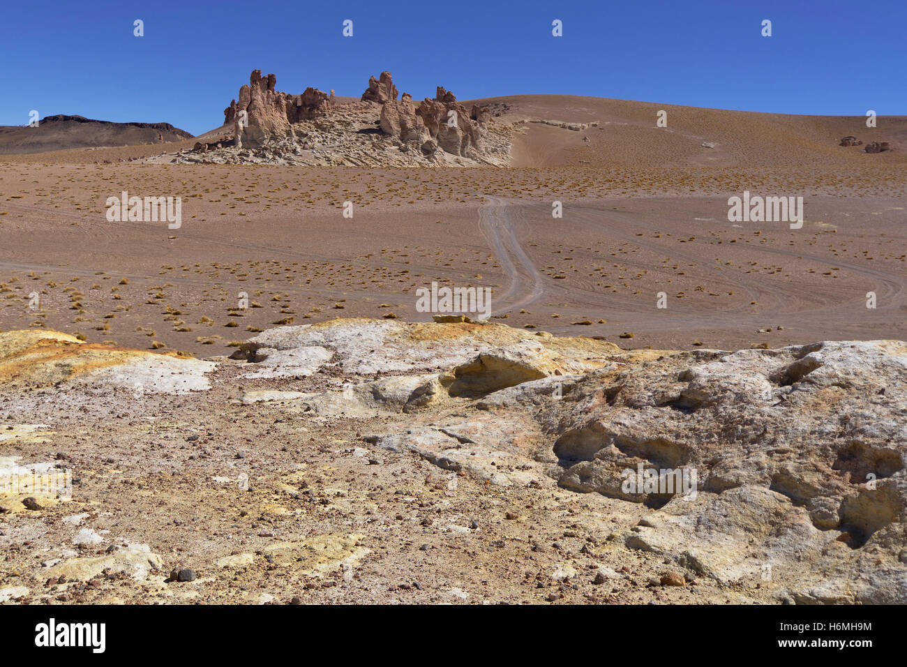 Yellow and red rock formations in the Atacama desert, Chile Stock Photo ...