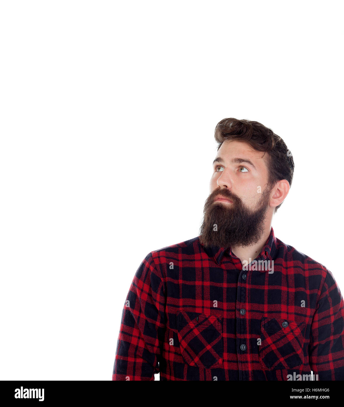 Pensive handsome with long beard isolated on a white background Stock ...