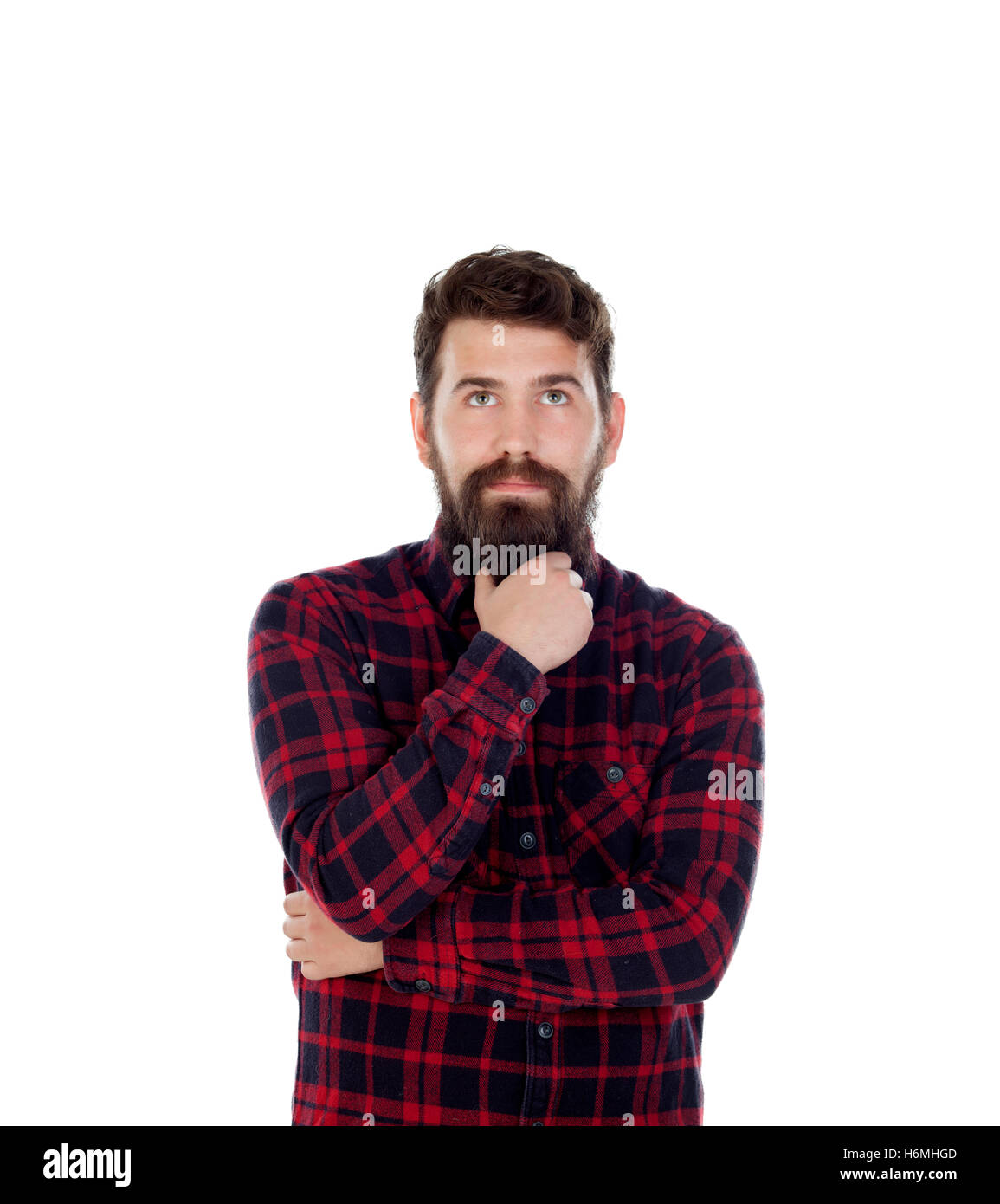 Pensive handsome with long beard isolated on a white background Stock ...