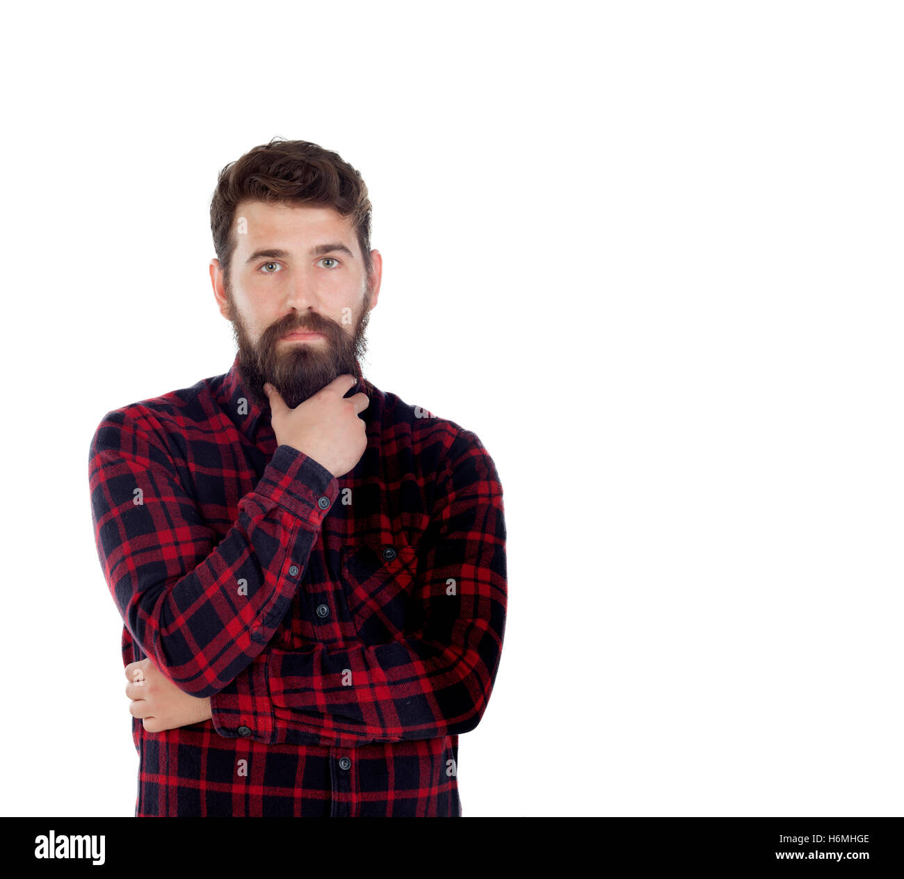 Pensive handsome with long beard isolated on a white background Stock ...