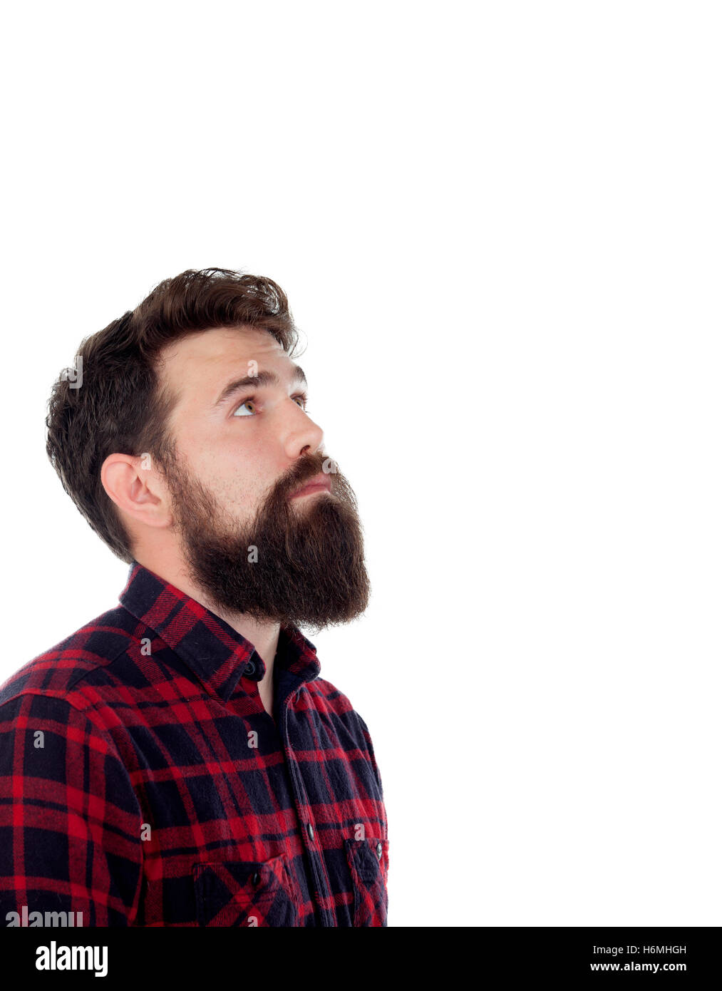 Pensive handsome with long beard isolated on a white background Stock ...