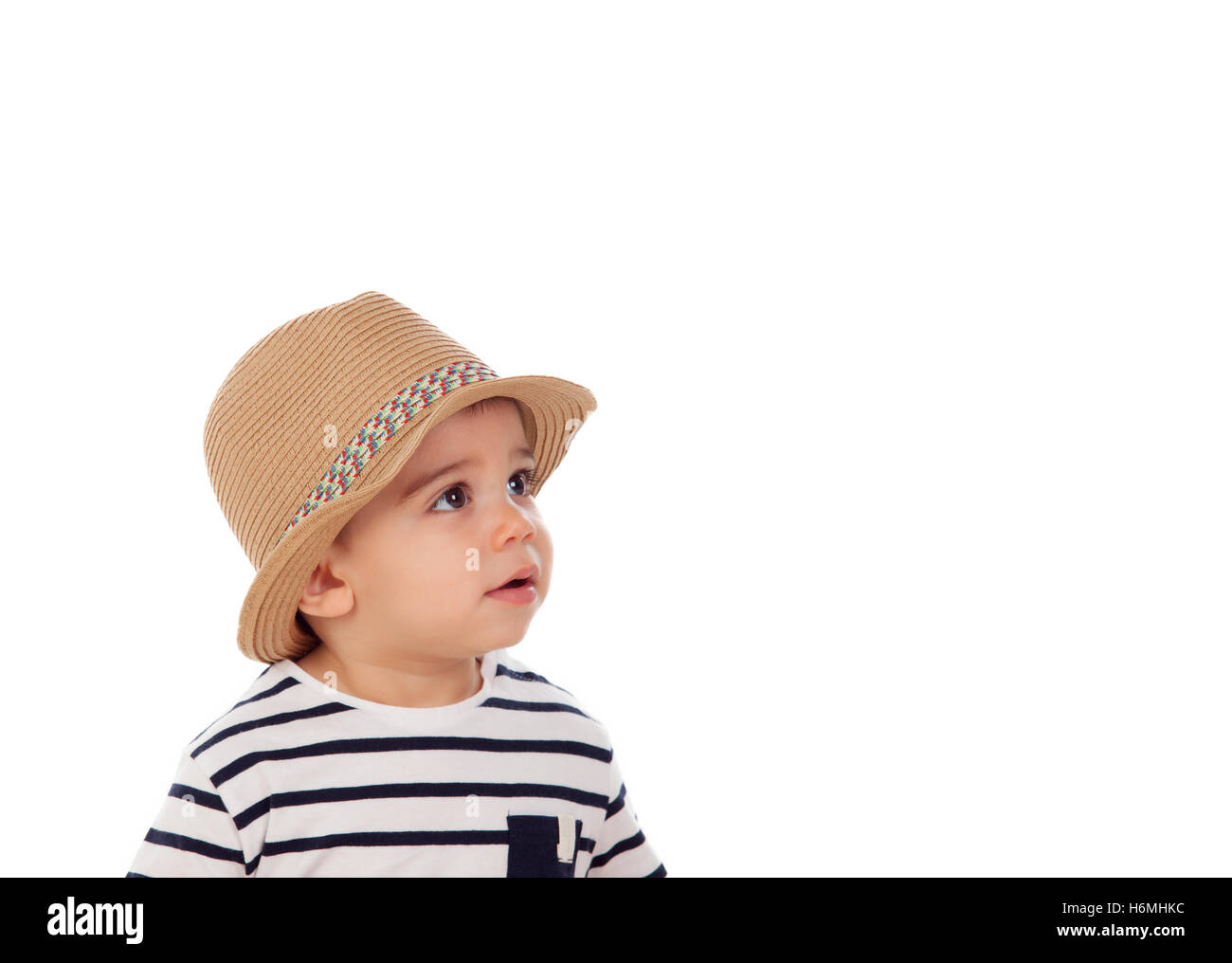 Adorable baby nine months with summer look isolated on a white ...