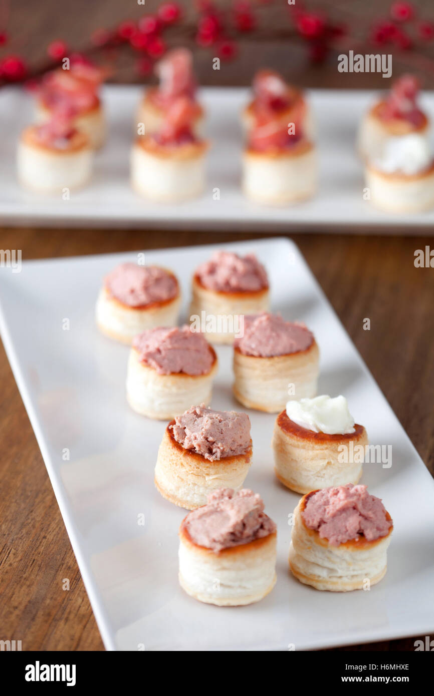 Snacks tasty snacks, assorted canapes cheese and pâté Stock Photo - Alamy