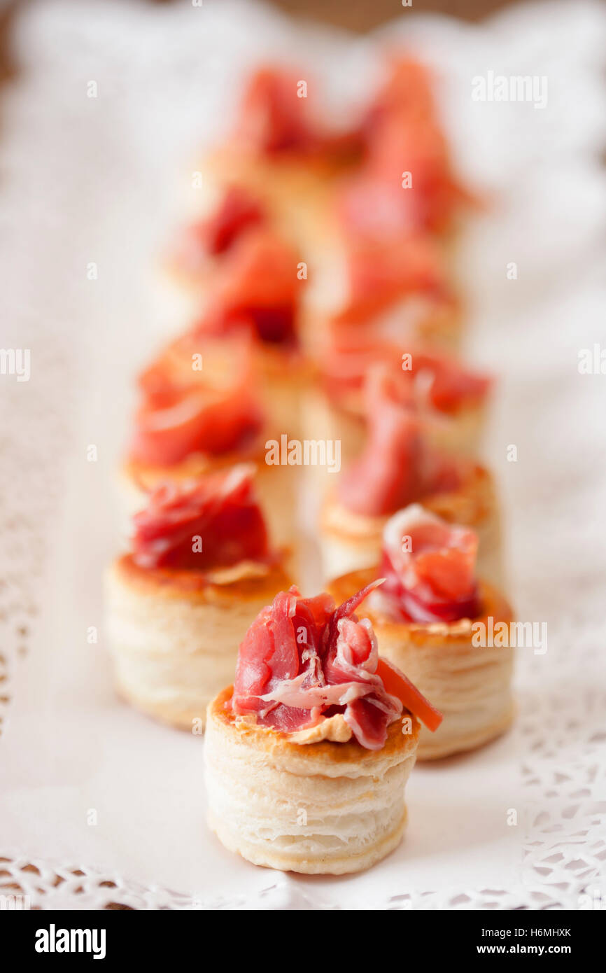 Snacks tasty snacks, assorted canapes Ham Stock Photo - Alamy