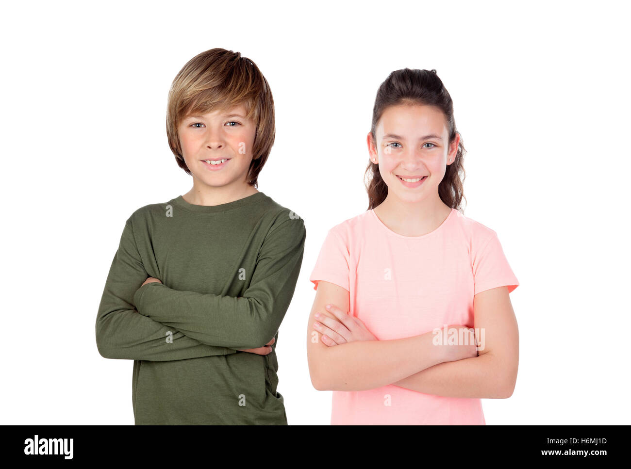 Brother and sister isolated on a white background Stock Photo - Alamy