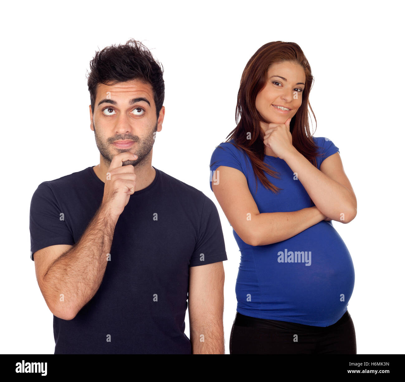 Dads thinking about his future son, isolated on a white background ...