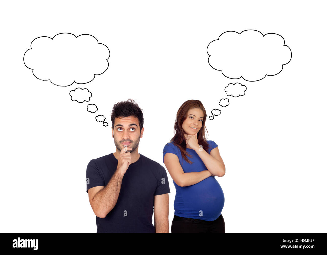 Dads thinking about his future son, isolated on a white background ...