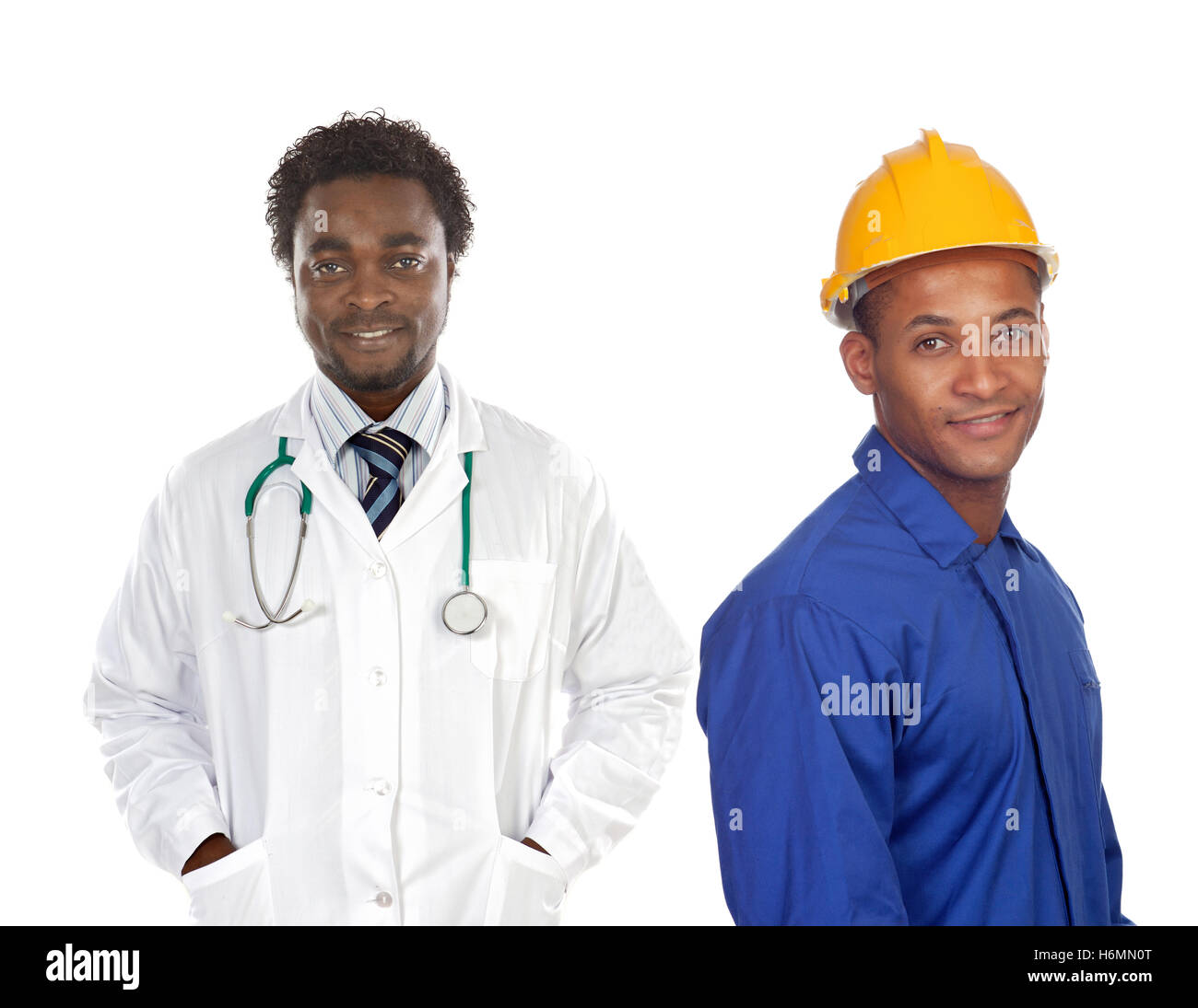 Two african worker men isolated on a white background Stock Photo - Alamy