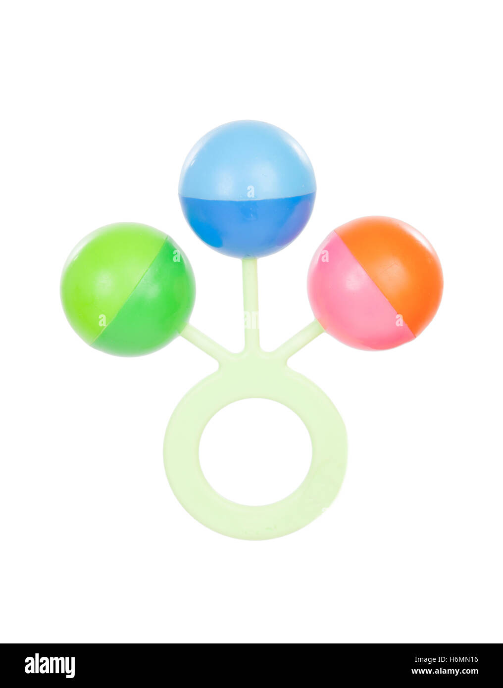 Colorful baby rattle with three balls isolated on white background ...