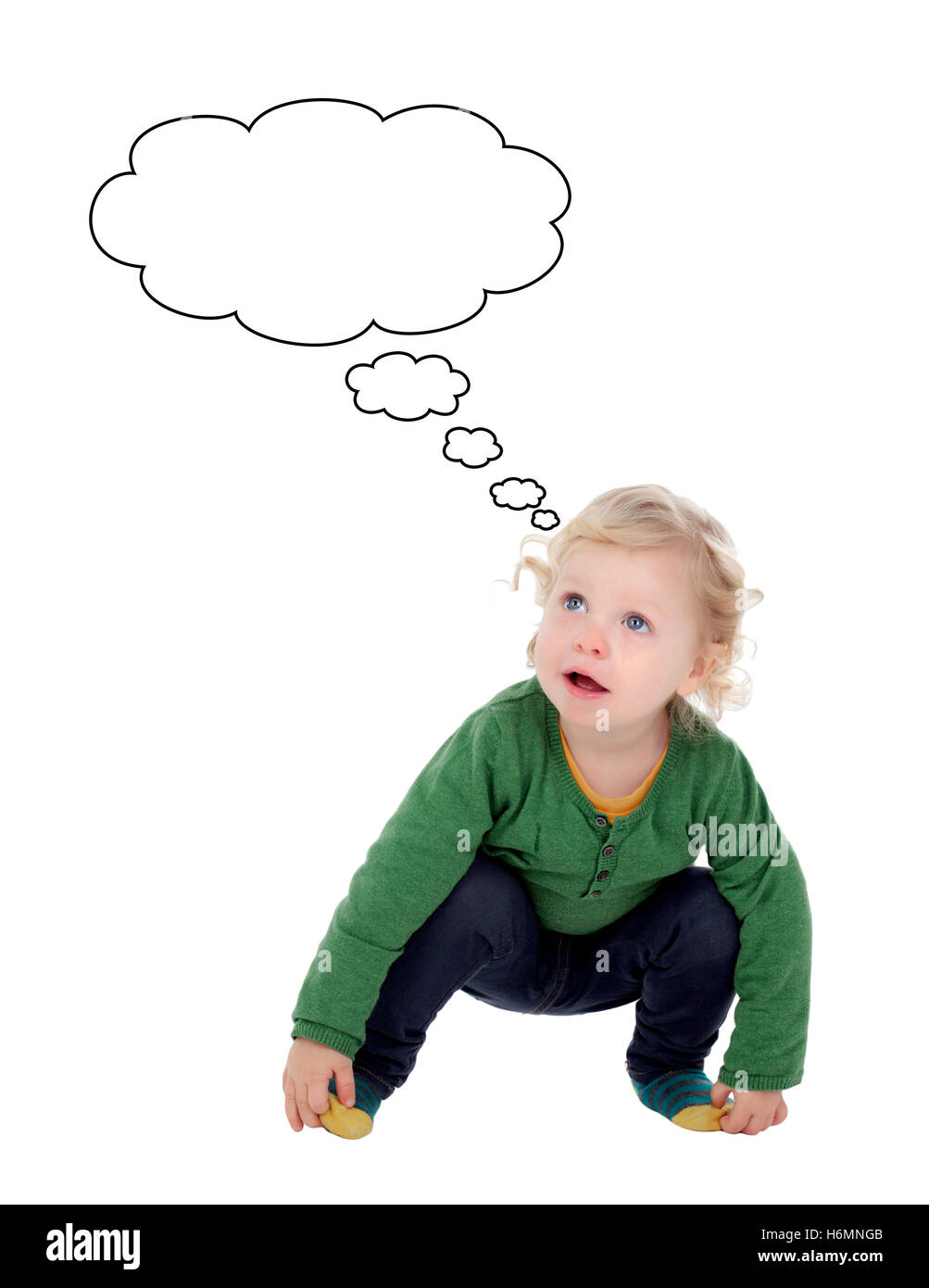 Blond baby thinking something isolated on a white background Stock ...