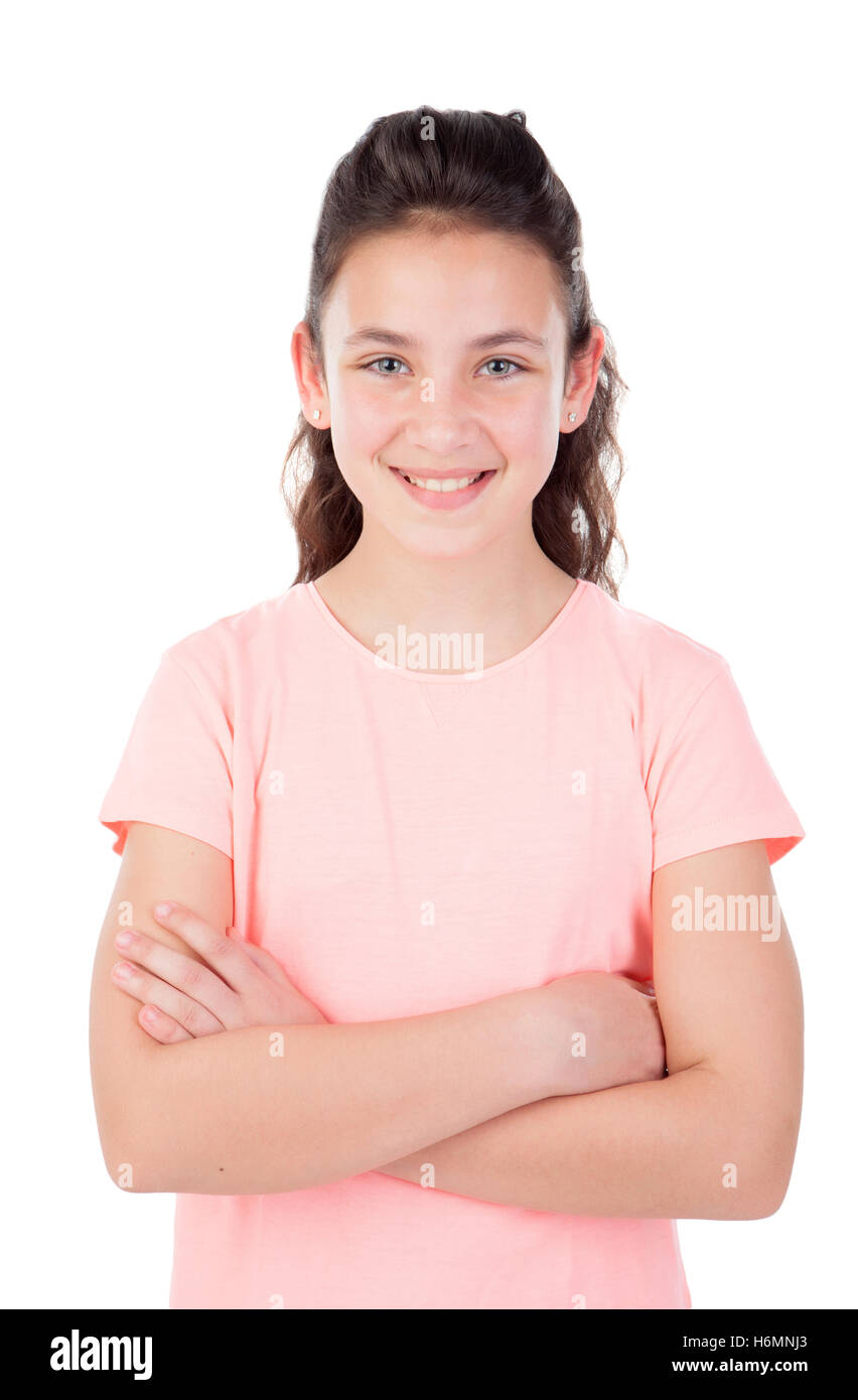Pretty little girl with blue eyes isolated on a white background Stock ...
