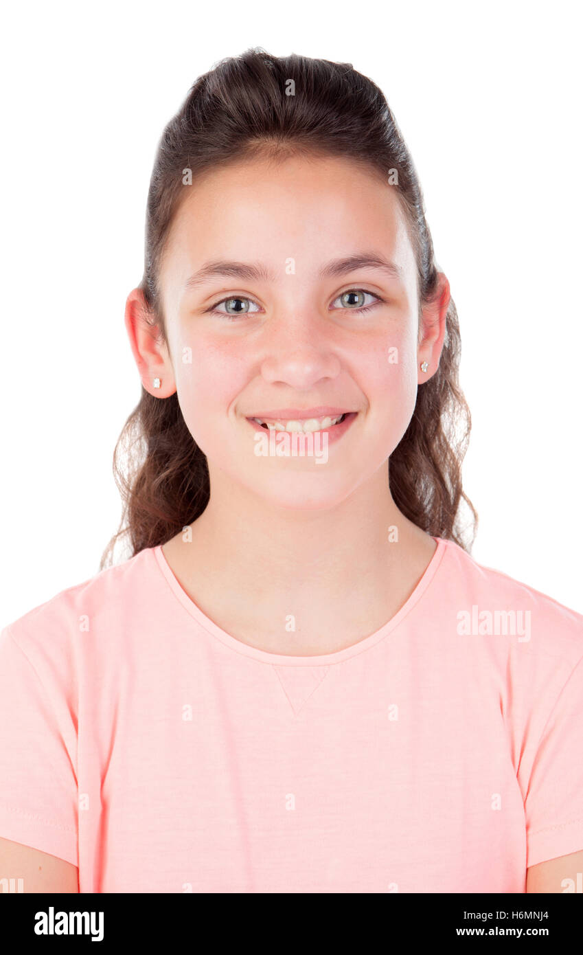 Pretty little girl with blue eyes isolated on a white background Stock ...